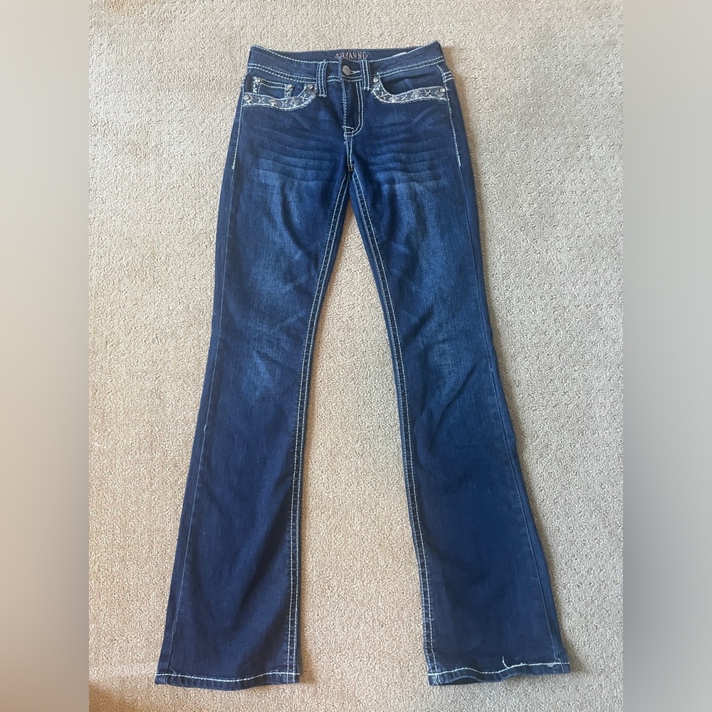 Shyanne Low-Rise Bootcut Bedazzled Jeans - Gem